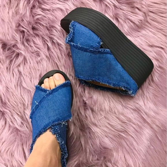 Beston | Shoes | Denim Platform Slides Only Left Size 1 | Poshmark